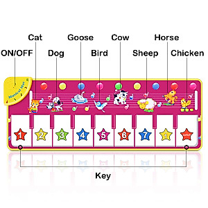RenFox Musical Piano Mat, Toddlers Music Floor Keyboard Blanket Dance Mat with 8 Different Animal Sounds, Early Learning Educational Toys Gift for 1 2 3 4 Years Old Baby Boy Girl (Batteries Included)