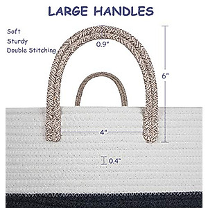 Extra Large Woven Cotton Rope Basket 21.7"X13.8" | XXXL Storage Basket Kid&Baby Clothes Hamper Laundry Bin Nursery with Handles for Toys,Towels,Pillows-Decor Blanket Basket Living Room