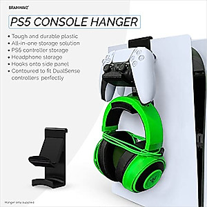 BRAINWAVZ PS5 Game Controller & Headphone Hanger Console Mount for PlayStation PS5 DualSense Gamepad, Hook-On Hanger Bracket (Black)