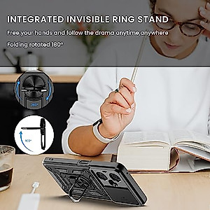 Dretal for OnePlus Nord N30 5G Case, with Stand Kickstand Ring and Camera Cover with Tempered Glass Screen Protector, Military Grade Shockproof Protective Cover for OnePlus N30 5G (Black)