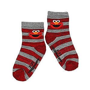 Sesame Street Elmo Baby Toddler Boy's Girl's 3 Pack Crew Socks with Grippers (2-3T, Red)