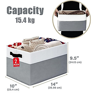 Large Storage Baskets and Drawer Organizer Set - 2 Fabric Shelf Baskets 14"x10"x9.5" & 6 Foldable Closet Divider Bins, Dark Grey - Collapsible Bins for Clothes, Toys, Nursery, Underwear