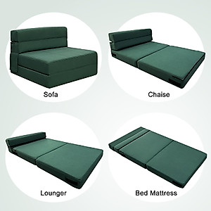ANONER Memory Foam Fold Out Sofa Bed Couch with Pillow Twin Size Futon Sleeper Chair for Living Room Apartment, Dark Green