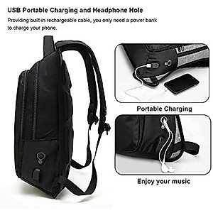 HuaChen Anti-theft Travel Backpack, Business Laptop School College Bookbag with USB Charging Port for Men Women (JSS11_Black)