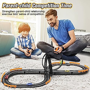 Slot-Car-Race-Track-Sets for Boys Kids, Battery or Electric Race Car Track with 4 High-Speed Slot Cars, Dual Racing Game 2 Hand Controllers Circular Overpass Track, Toys Gifts for 6-8 8-12 Boys Girls