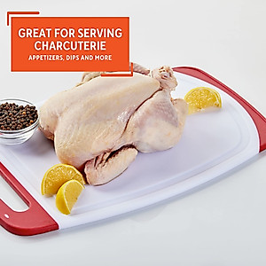 Mirro 16x10" Plastic Cutting Board with Silicone Covering, White/Red