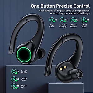PUREROYI Bluetooth Headphones Wireless Earbuds, 100Hrs Playback Over Ear Earphones with Earhooks, Dual-LED Display, IPX7 Waterproof, Ear Buds Built-in Mic Headset for Sports Running Workout Black