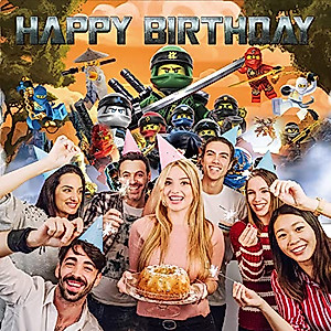 Ninjago Backdrop for Birthday Party Decorations Ninja Themed Happy Birthday Photo Backdrop The Shinobi Party Supplies 59" x 39" Includes Shoot Photo Backgrounds Props for Boys and Kids