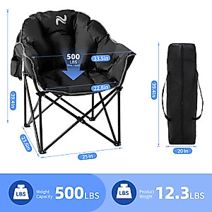 Barbella Oversized Heated Camping Chair, Padded Camp Heated Chairs Round Moon Saucer Folding Lawn Chair Outdoor Chair, Portable Folding Camping Chair for Lounge Patio