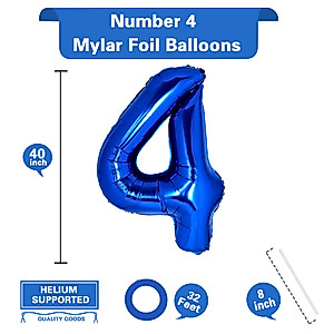 40 Inch Giant Navy Blue Number 4 Balloon, Helium Mylar Foil Number Balloons for Birthday Party, 4th Birthday Decorations for Kids, Anniversary Party Decorations Supplies (Navy Blue Number 4)