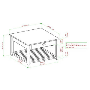 Walker Edison Modern Country Square Coffee Table Living Room Accent Ottoman Storage Shelf, 30 Inch, Brushed White