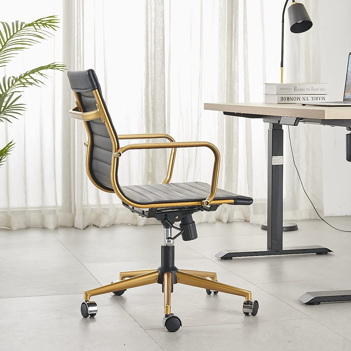 Hioryllks Black Gold Office Chair Black Gold Office Desk Chair Modern Office Chair Ergonomic Cute Desk Chair (3011 Gold Black)