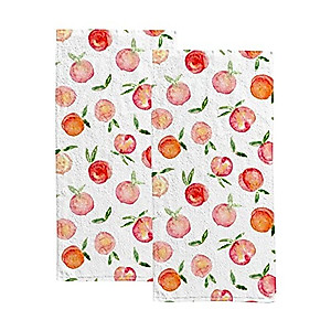Vantaso Watercolor Peaches Fruit Hand Towels Set for Bathroom Kitchen Towels Microfiber Bath Towel Absorbent Dish Fingertip Towel for Guest Gym Spa and Bar 30 x 15 inch