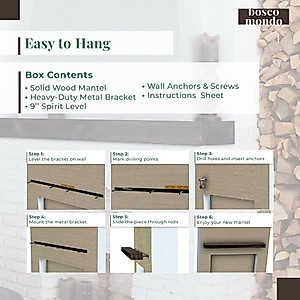 BoscoMondo 54 Inch Fireplace Mantel - Solid Rustic Wood - Wall Mounted Floating Farmhouse Shelf - with Invisible Heavy Duty Metal Bracket (54", Grey)