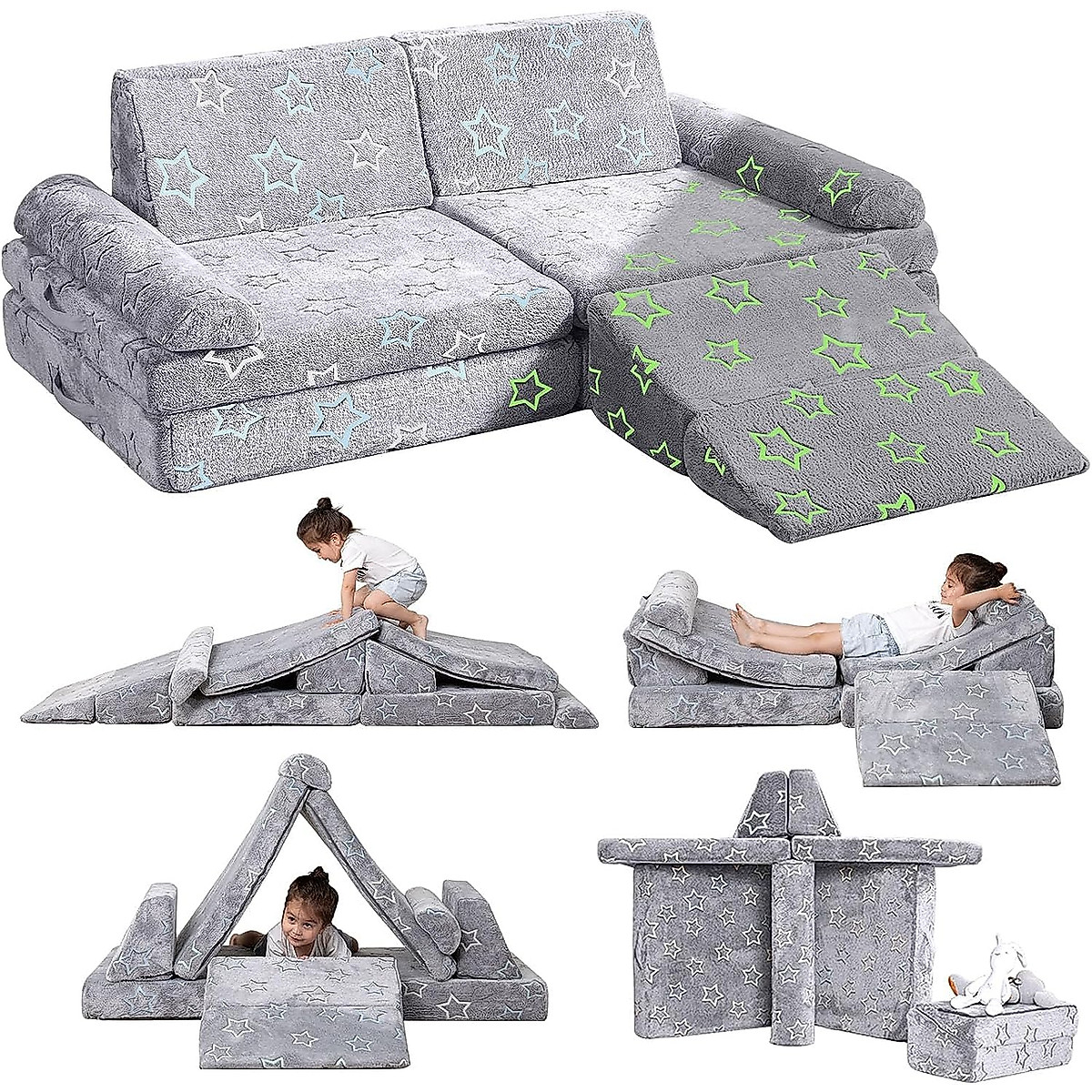 LOAOL Kids Couch Glow Toddler Couch, Modular Kids Couch for Playroom, Foam Play Couch Sofa Imaginative Playset for Boys Girls, Convertible Toddler Sofa Floor Cushion, Kids Play Couch