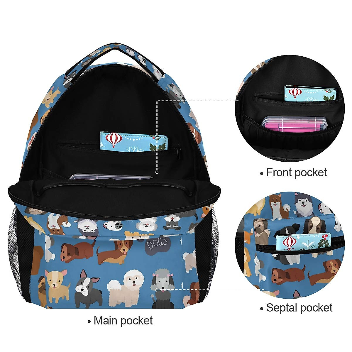 ALAZA Cute Doodle Dog Print Puppy Animal Large Backpack for Kids Boys Girls Student Personalized Laptop iPad Tablet Travel School Bag with Multiple Pockets