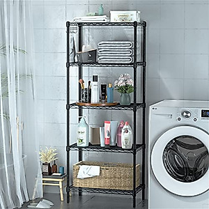 DABUFOY 5 Tier Metal Shelving, Kitchen Shelves, Adjustable Storage Shelves Heavy Duty, Wire Rack Shelf Garage Organizer, Standing Storage Shelf Units for Bathroom Pantry (Black, 23.22L x 13W x 59H)