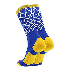 MadSportsStuff Crew Length Elite Basketball Socks with Net (Royal/Gold, Medium)