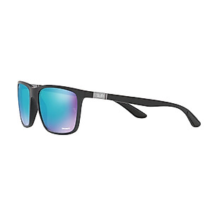 Ray-Ban RB4385 Liteforce Rectangular Sunglasses, Matte Black/Green Mirrored Blue Polarized, 58 mm