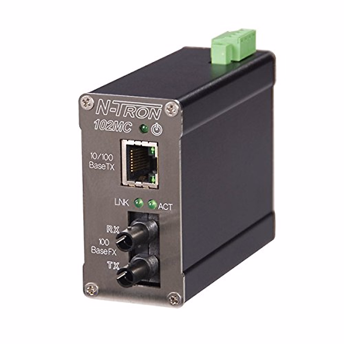 Red Lion Controls/N-Tron 102MCE-ST-15-MDR N-Tron 10/100BaseTX to 100BaseFX Media Converter, Singlemode, ST Style Connector, 15km, Metal DIN Rail Connector