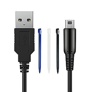 DSi USB Charger Cable Kit, DSi Charger Cable and Stylus Pen Compatible with Nintendo DSi, Play and Charge Power Charging Cord for DSi, with 3 Stylus