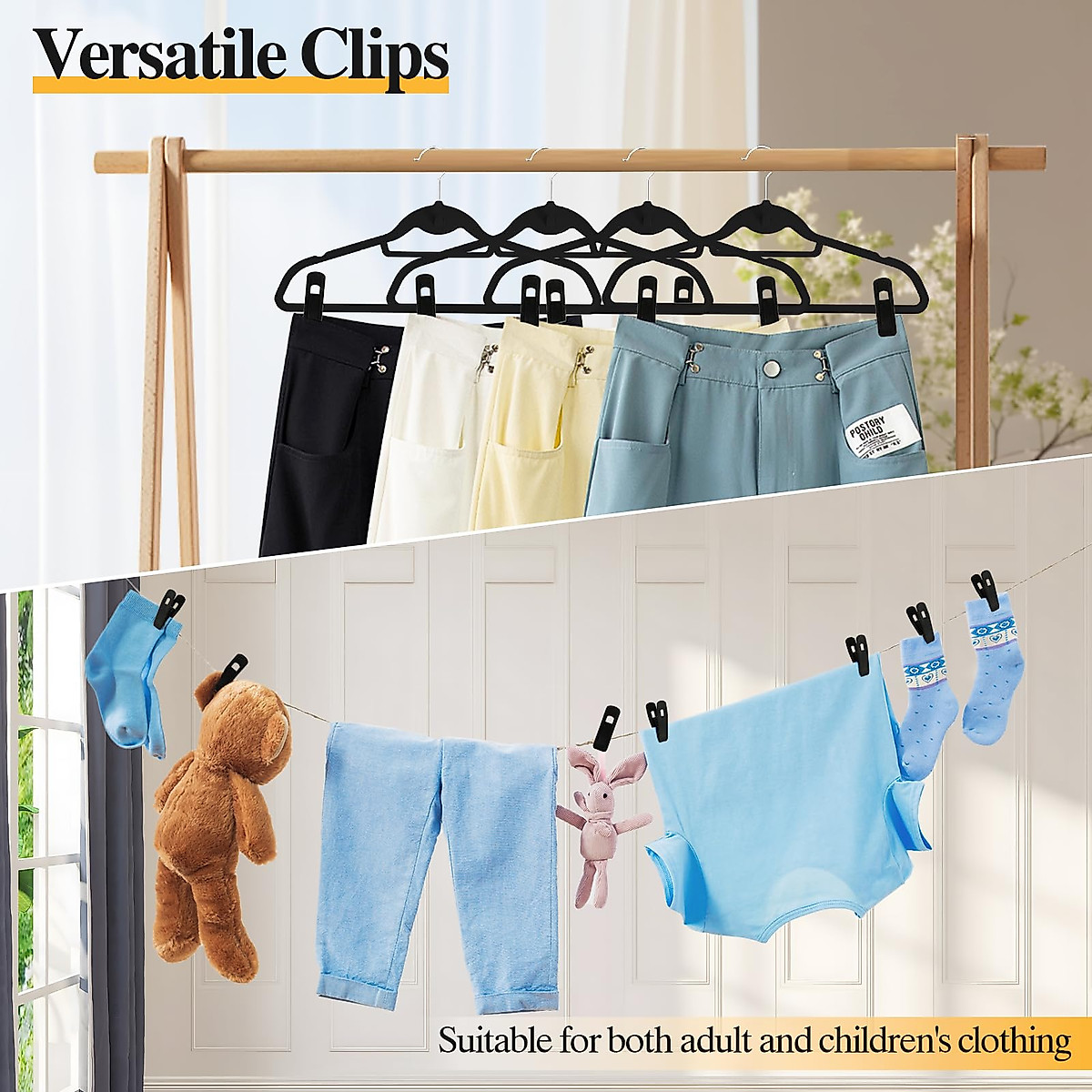 UEAKPIC Velvet Hanger Clips 30 Pack, Durable Felt Clothes Hanger Clips for Pants. Multipurpose Clothes Pins for Adult & Baby Velvet Hanger, Fit for Black Velvet Hangers （Only Clips）