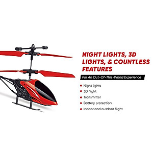 Skidz RC Helicopter for Kids, Remote Control Helicopter; with Gyro Stabilizer, Lights 2 Channel Aircraft 3D Flight, Boys Ages 8-14 Years Girls 9-16, Indoor and Outdoor for Plane Fans Adults (Red)