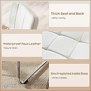 Modern Round Glass Dining Table Set for 4 - Faux Leather Metal Frame Chairs and Tempered Glass Table - 5 Pieces Kitchen Dining Table Set for Dining Room, Kitchen, Dinette, Compact Space (White)