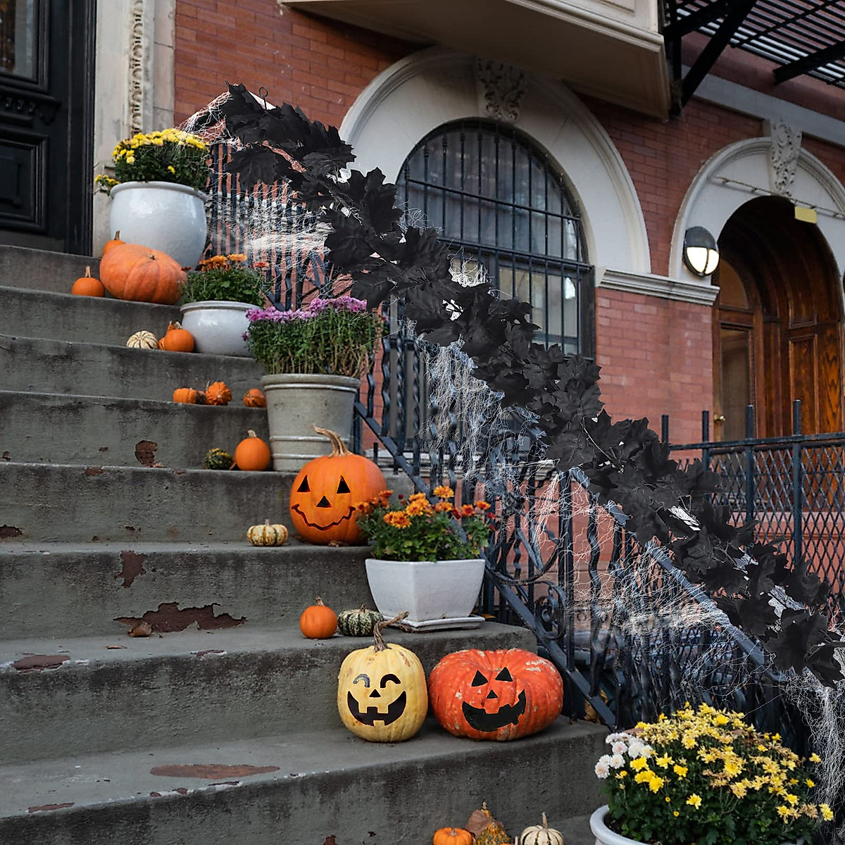 IWNTWY 3 Pack Fall Leaves Garland, Artificial Autumn Hanging Maple Leaf Vines Foliage Garland for Halloween Party Front Door Home Fireplace Decor (Black, 5.5Ft/Pack)