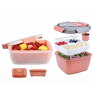 shopwithgreen 52 OZ to Go Salad Container Lunch Container, BPA-Free, Berry Boxes Keep Fresh Produce Saver Food Storage Containers with Leak-proof Lids - Clear, 68oz,Microwave Safe (Pink)
