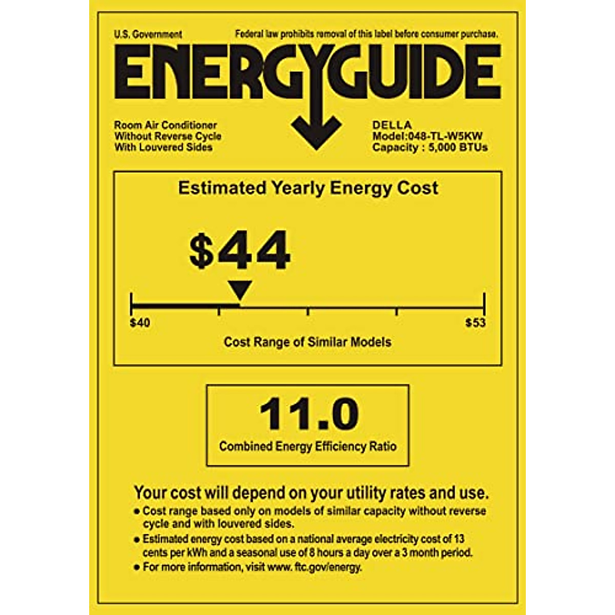 DELLA 5000 BTU 115V/60Hz Window Air Conditioner, Whisper Quiet AC Unit with Easy to Use Mechanical Control and Reusable Filter, Cools Up to 150 Sq. Ft.