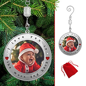 Baby's First Christmas Photo Ornament - I Love You to The Moon and Back - Gift/Storage Bag Included