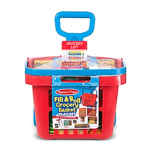 Melissa & Doug Fill and Roll Grocery Basket Play Set With Play Food Boxes and Cans (11 pcs), Frustration-Free Packaging)