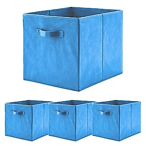 BeigeSwan Foldable Fabric Storage Bin [Set of 4] Collapsible Containers Cubes Boxes Organizer - 13 x 15 x 13 inches (Blue)