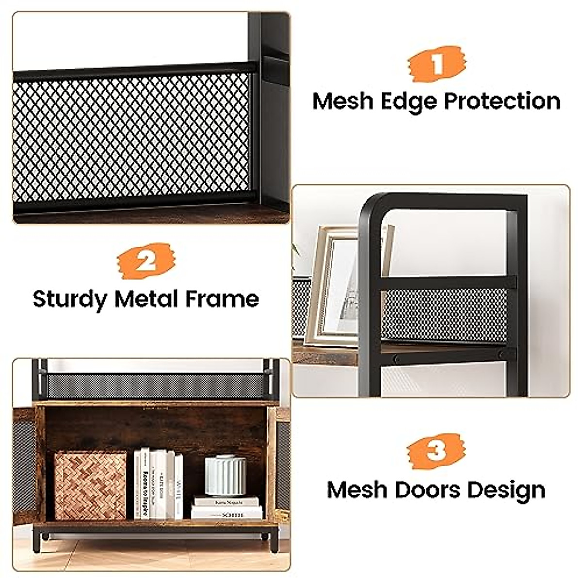 IDEALHOUSE Bookshelf with Doors Industrial Bookcase with 3 Tiers Open Storage Shelves Rustic Bookshelves Tall Display Rack Cabinet Farmhouse Bookshelf for Bedroom, Living Room, Home Office, Brown