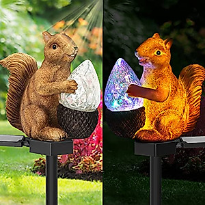 Garden Stake Solar Light Outdoor Decorative Cute Squirrel Solar Powered Figurine Light Waterproof Statue with Solar Led Light for Outside Decor Yard Lawn Garden Ornaments Gifts for Mom Women