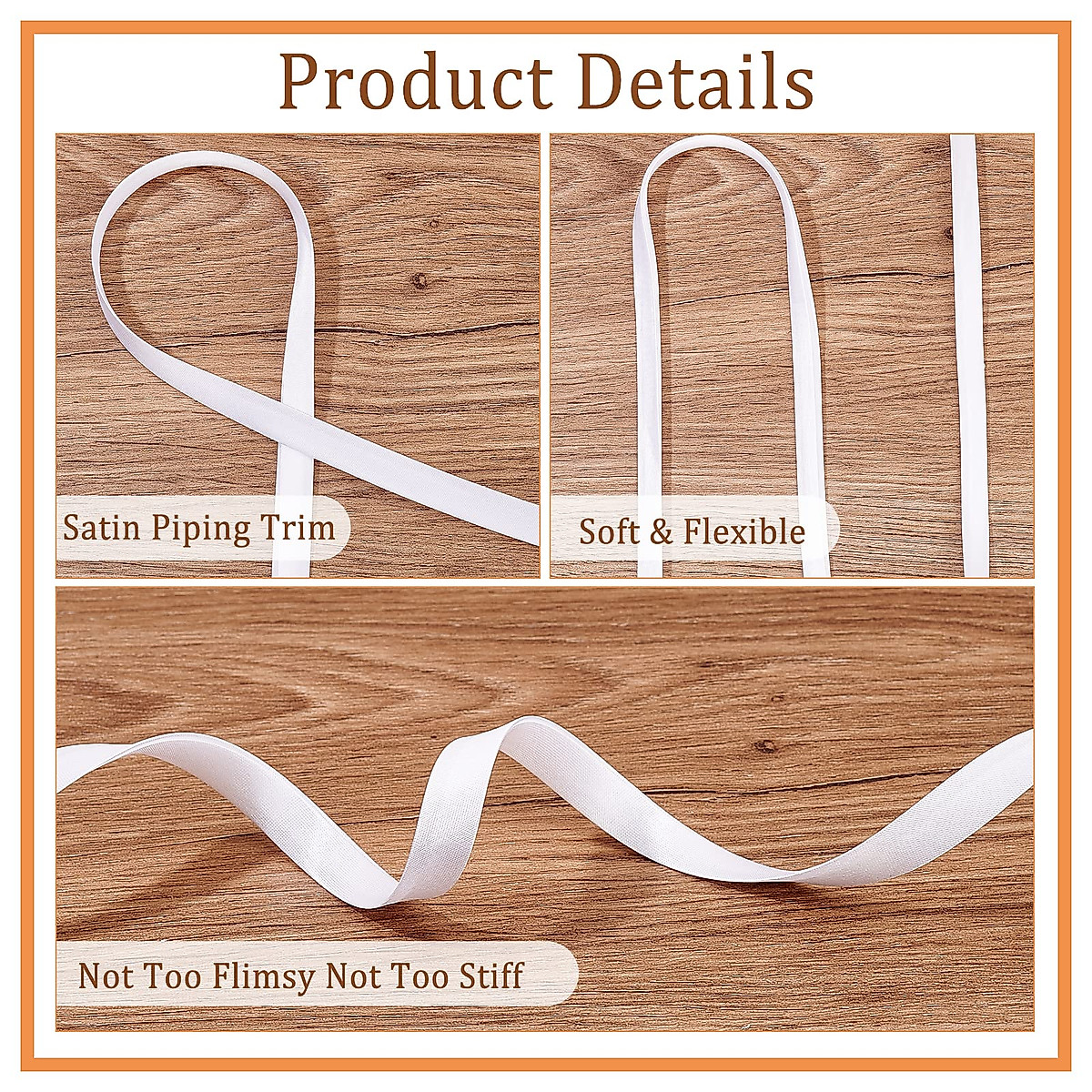 BENECREAT 13.5 Yard Satin Bias Tape 3/8 Inch Double Fold Satin Binding Bias Ribbon for Cheongsam Decoration, Clothing Seaming Piping, White