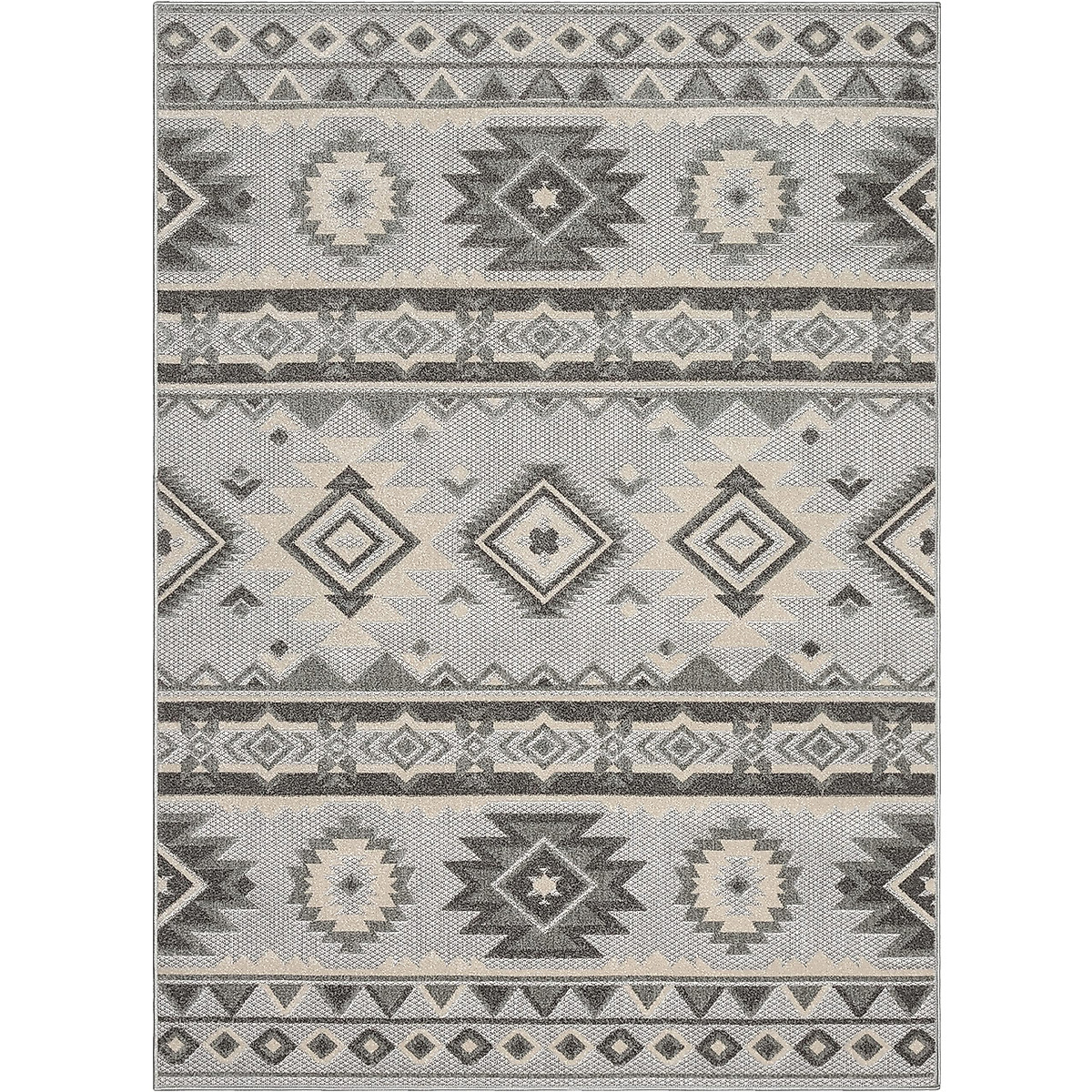 Well Woven Tuscon Grey Indoor/Outdoor Southwestern Area Rug (5'3" x 7'3") High Traffic Stain Resistant Geometric Medallion Carpet