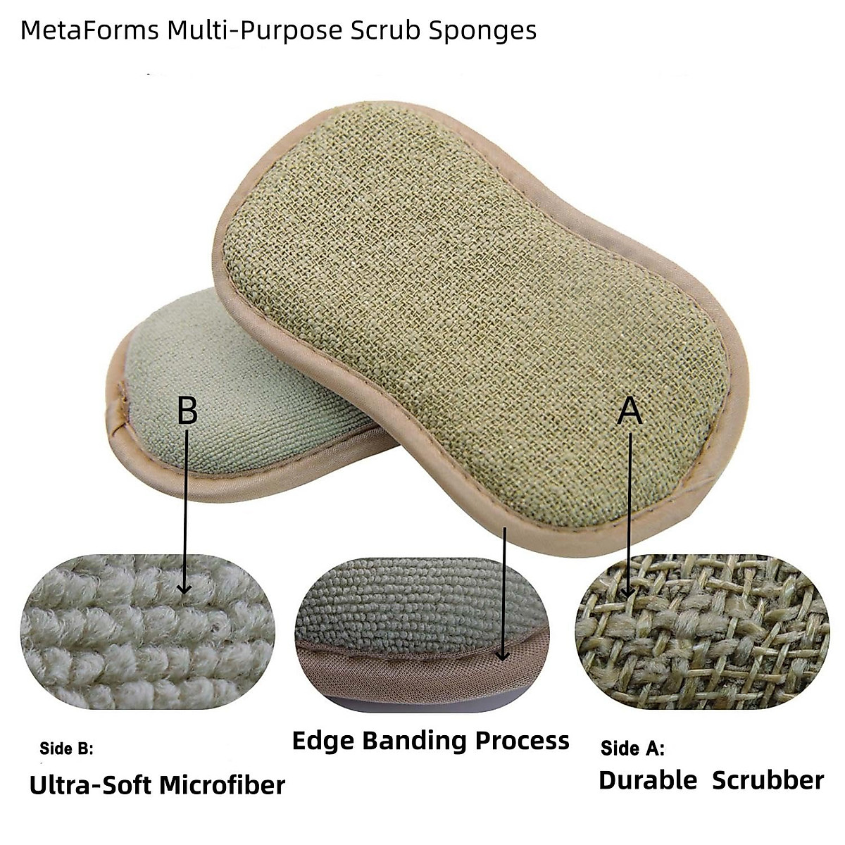MetaForms Multi-Purpose Scrub Sponges Kitchen - 6 Pack, Non-Scratch Microfiber Sponges for Cleaning, Along with Heavy Duty Scouring Power - Reusable Dish Sponge for Dishes, Pots and Pans（ Large）