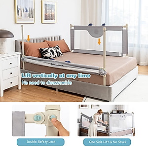BABY JOY Bed Rail for Toddlers, 57’’ Extra Long, Height Adjustable & Folding Baby Bed Rail Guard w/Breathable Mesh & Double Safety Child Lock for Kids Twin Double Full Size Queen King Mattress (Gray)