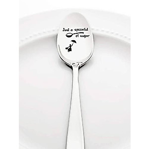 BIGEVENTS Just a Spoonful of Sugar Spoon Custom, Personalized, Gift, Present Coffee Lover Tea Lover Engraved Spoon Gift, Silver, 7 inches (A2)