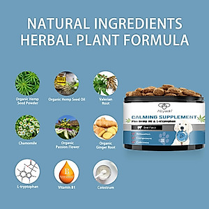 Calming Chews for Dogs Treats, Hemp Calming Dog Anxiety Relief Natural Ingredients, Helps with Dog Anxiety, Stress Relief, Separation, Barking, Thunderstorms