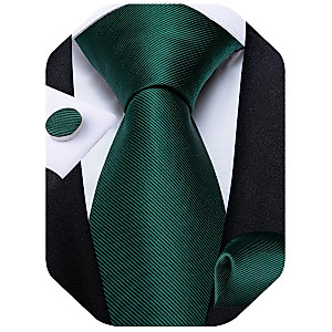 DiBanGu Mens Solid Color Tie and Pocket Square Set Woven Silk Plain Necktie & Handkerchief for Men Wedding Party Formal, Emerald Green