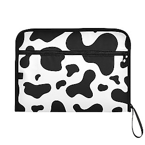 Cow Skin Print Expanding File Folder, 13 Pockets Accordion File Organizer with Sticky Labels Zipper Portable A4 Document Organizer for Home Office School Supplies