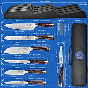 XYJ Kitchen Knife Block Sets 7pcs Stainless Steel Chef Knife Canvas Knife Bag Drawer Knife Holders Cooking Knife For Meat Fish Vegetable Cutting (Coffee)