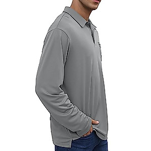 Lexiart Mens Athletic Golf Polo Shirts - Long Sleeve Workout Polos Quick Dry T-Shirt