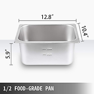 VEVOR 110V Bain Marie Food Warmer 8 Pan x 1/2 GN,Food Grade Stainelss Steel Commercial Food Steam Table 6-Inch Deep, 1800W Electric Countertop Food Warmer 88 Quart with Tempered Glass Shield