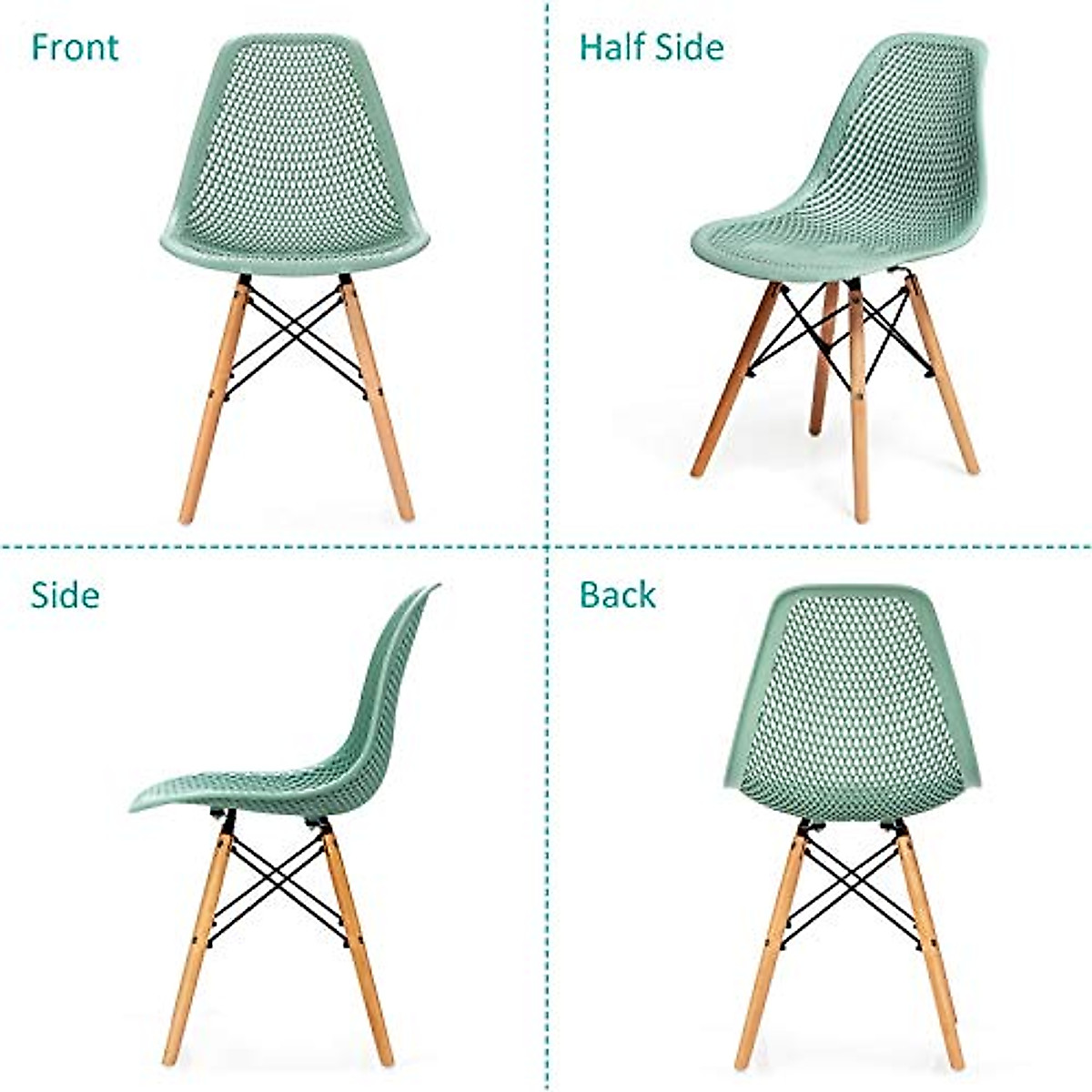 Giantex Set of 2 Modern Dining Chairs, Outdoor Indoor Shell PP Lounge Side Chairs with Mesh Design, Beech Wood Legs, Tulip Leisure Chairs, DSW Dining Chairs for Kitchen, Dining Room, Green