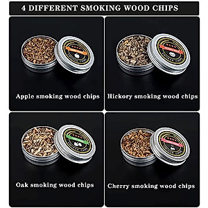 Cocktail Smoker Kit 4 Pack Of Cherry, Hickory, Apple & Oak Wood Chips - Smoke Stack for Old Fashioned Whiskey Bourbon Smoker kit Gift for Dad, Husband, Friend and Brother Increase the Party Atmosphere (hexagon)