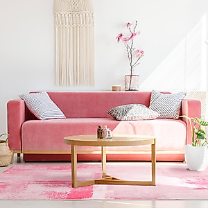 TRUEDAYS Area Rug Washable Pink Rug - 5x7 Rug Modern Abstract Rug for Entryway College Dorm Living Room Bedroom - Soft Low Pile Indoor Carpet with Non-Slip Backing for Home Décor